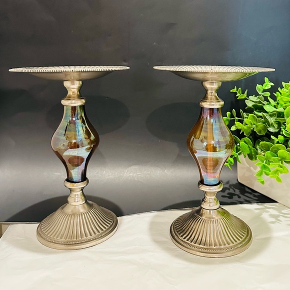 Zodax | Accents | Zodax Candle Holder Amber Iridescent Glass 8 Pillar ...